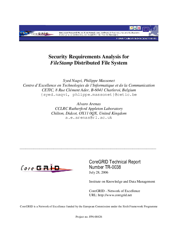 (PDF) Security Requirements Analysis for FileStamp Distributed File System