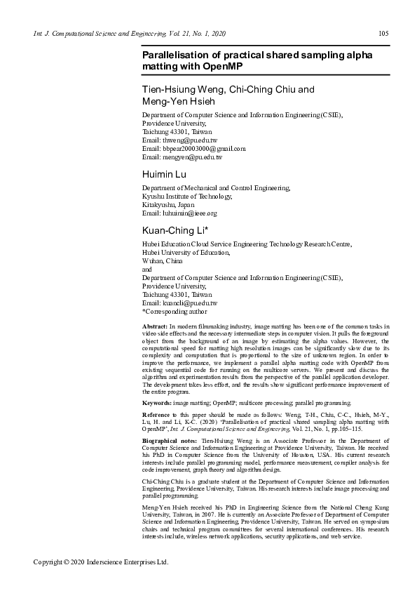 (PDF) Parallelisation of practical shared sampling alpha matting with OpenMP