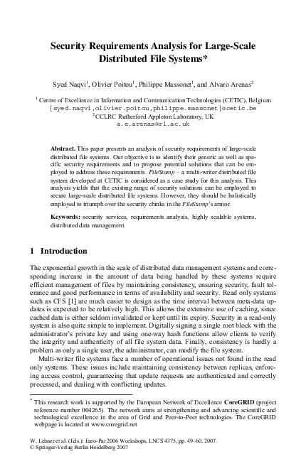 Pdf Security Requirements Analysis For Large Scale Distributed File Systems