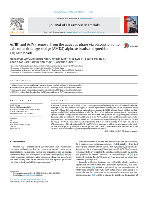 (PDF) As(III) and As(V) removal from the aqueous phase via adsorption ...