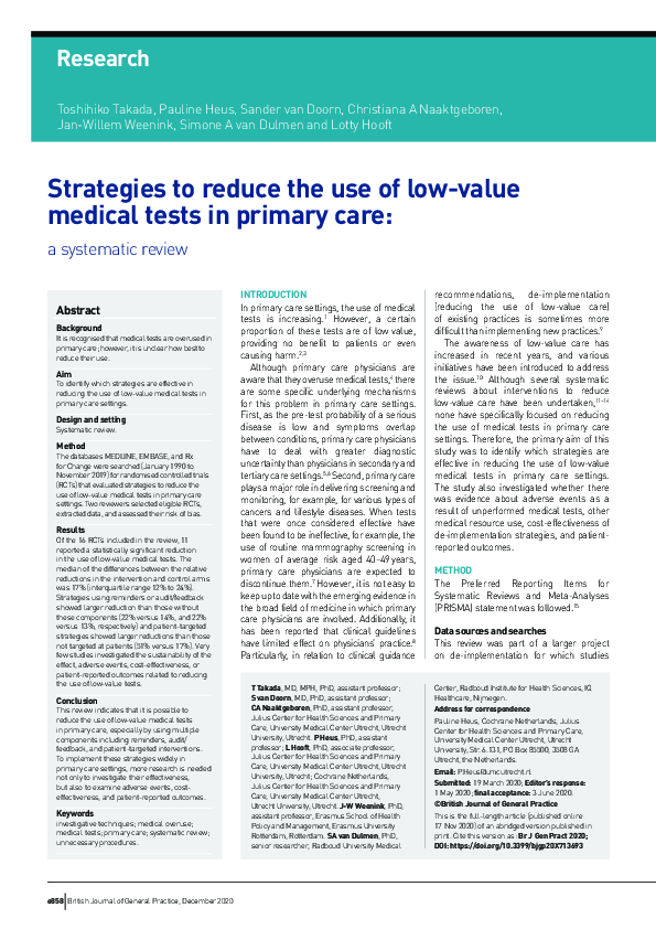 (PDF) Strategies to reduce the use of low-value medical tests in ...