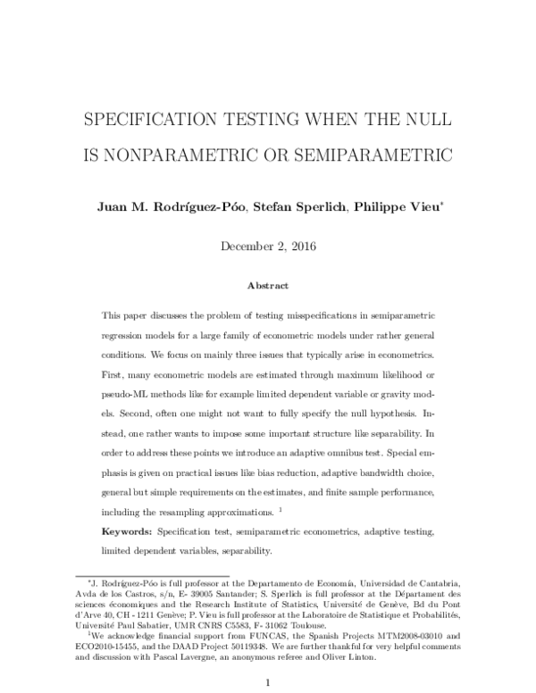 Pdf Specification Testing When The Null Is Nonparametric Or