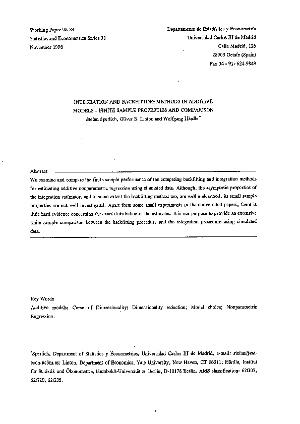 (PDF) Integration and backfitting methods in additive models-finite sample properties and comparison