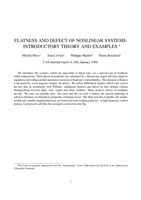 (PDF) Flatness and defect of non-linear systems: introductory theory and examples
