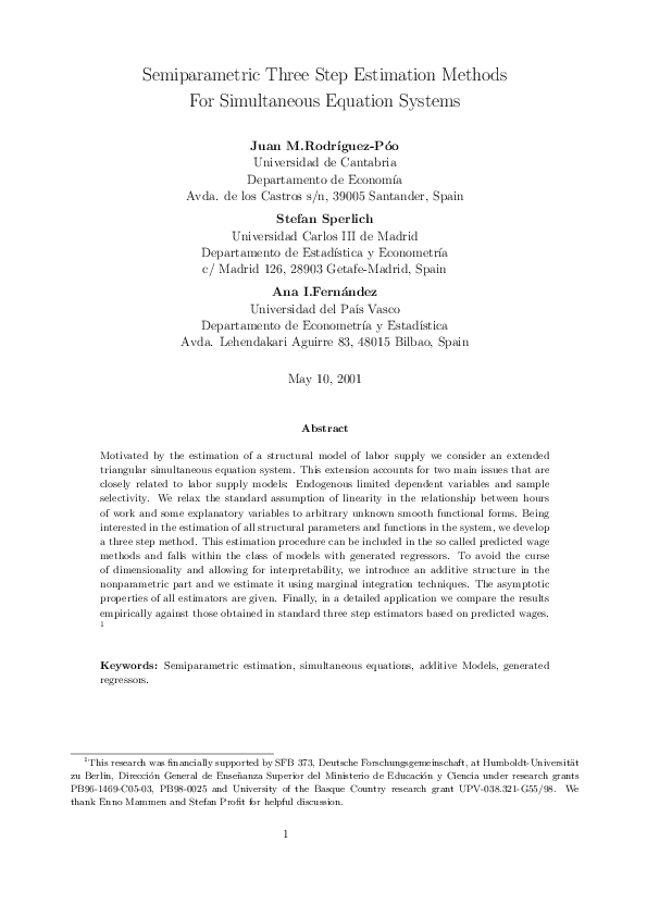 Pdf Semiparametric Three Step Estimation Methods For Simultaneous