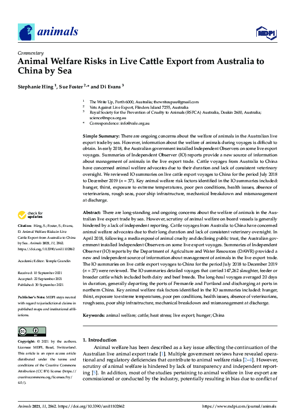 (PDF) Animal Welfare Risks in Live Cattle Export from Australia to ...