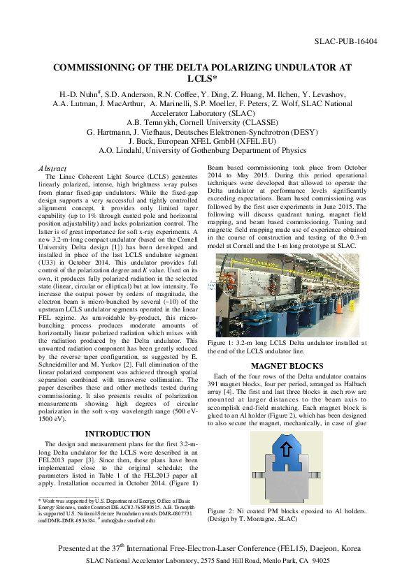 (PDF) Commissioning of the Delta Polarizing Undulator at LCLS