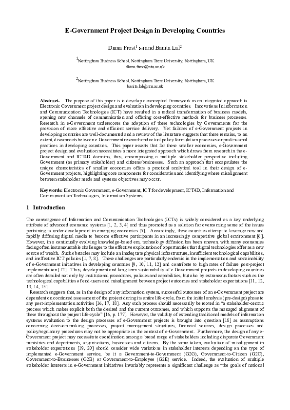 (PDF) E-Government Project Design in Developing Countries
