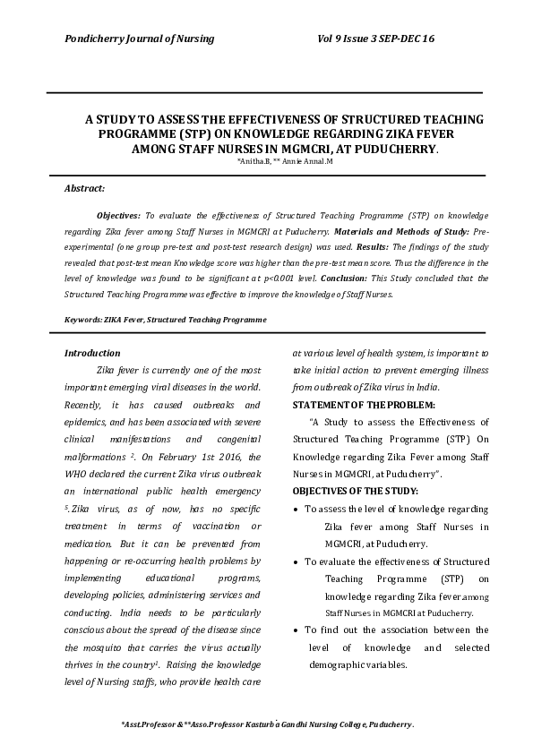 (PDF) A Study to Assess the Effectiveness of Structured Teaching ...