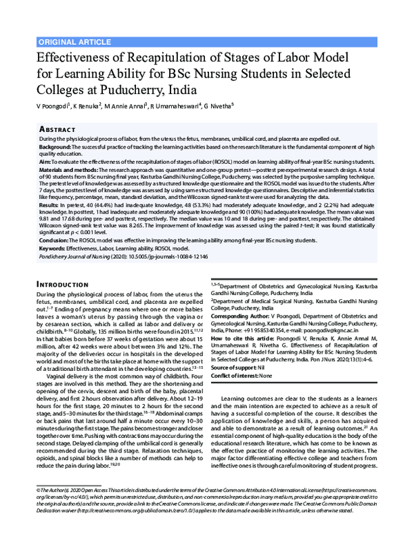 (PDF) Effectiveness of Recapitulation of Stages of Labor Model for ...