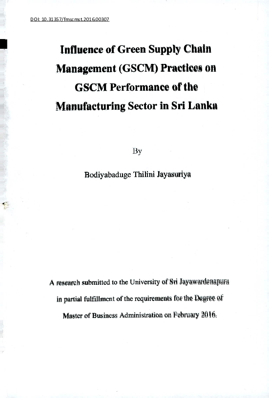 (PDF) Influence of Green Supply Chain Management (GSCM) Practices on ...
