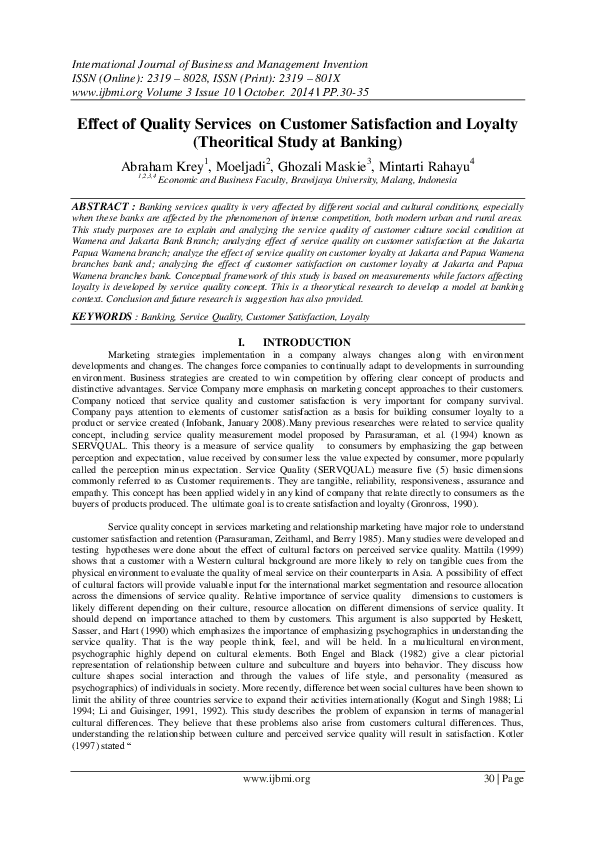 Pdf Effect Of Quality Services On Customer Satisfaction And Loyalty