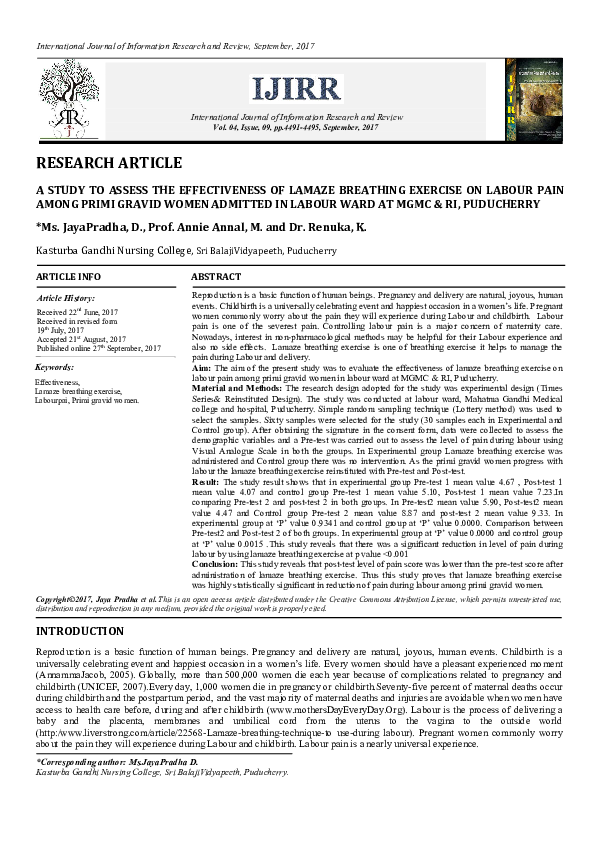 (PDF) A Study to Assess the Effectiveness of Lamaze Breathing Exercise ...