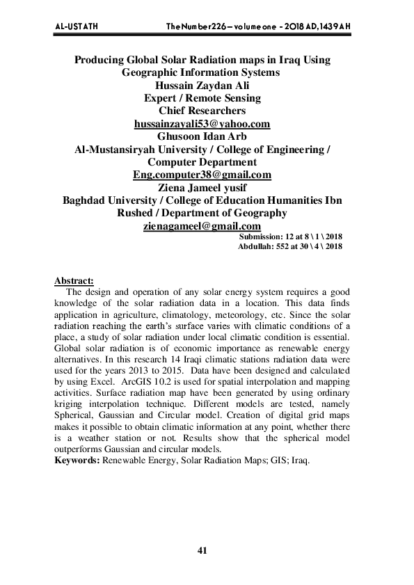 (PDF) Producing Global Solar Radiation maps in Iraq Using Geographic Information Systems