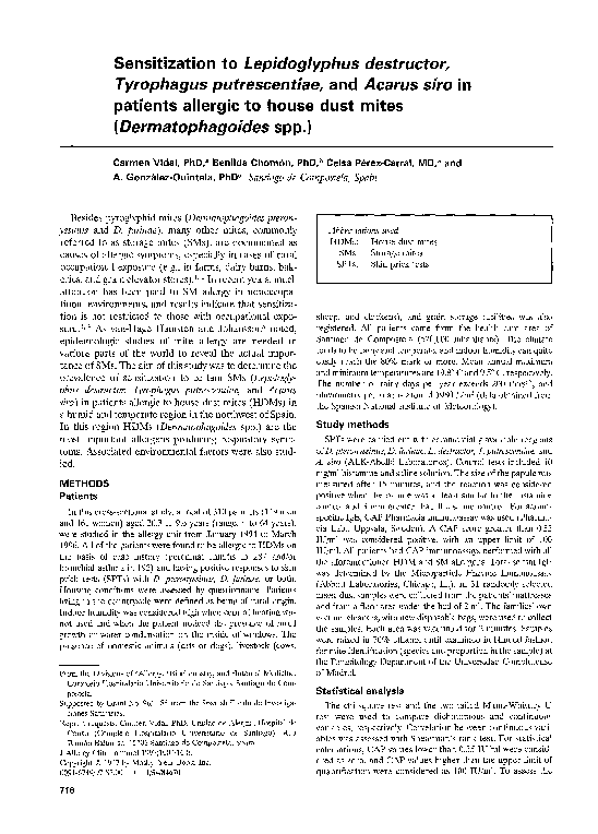 (PDF) Sensitization to Lepidoglyphus destructor, Tyrophagus ...