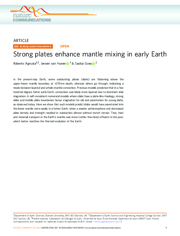 (PDF) Strong plates enhance mantle mixing in early Earth