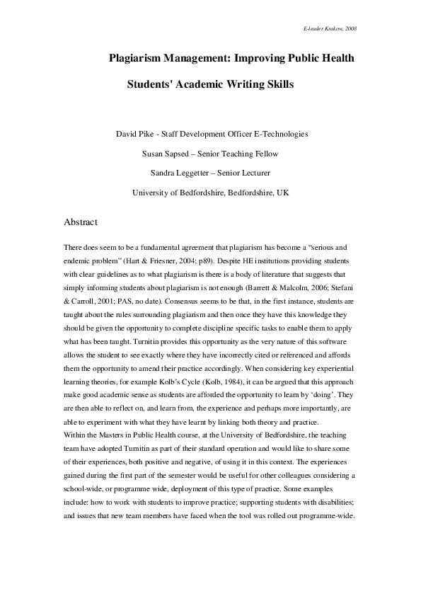 (PDF) Plagiarism Management: Improving Pub lic Health Students ...