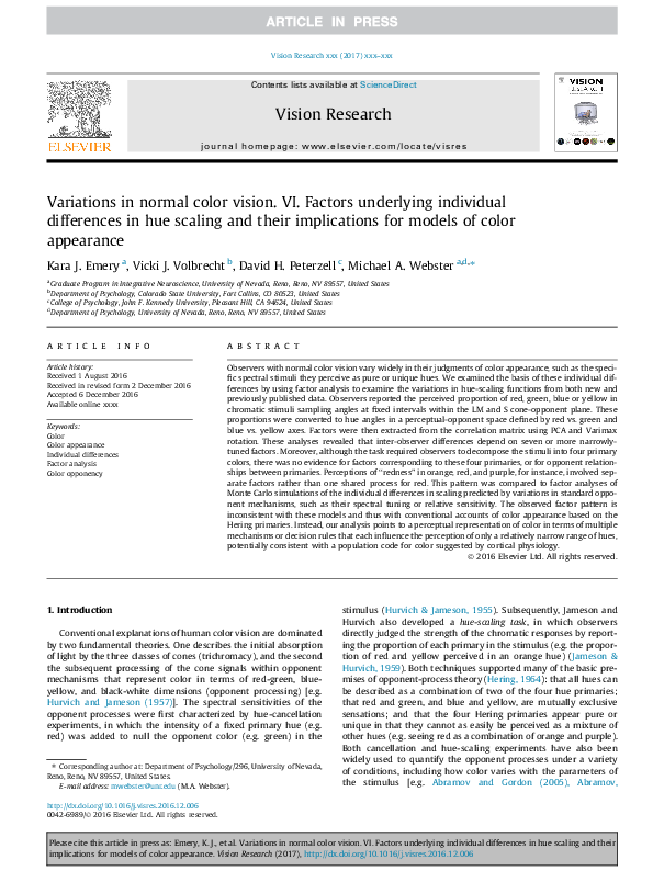 (PDF) Variations in normal color vision. VI. Factors underlying ...