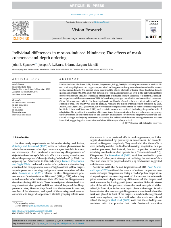 (PDF) Individual Differences in Motion-Induced Blindness: The Effects ...