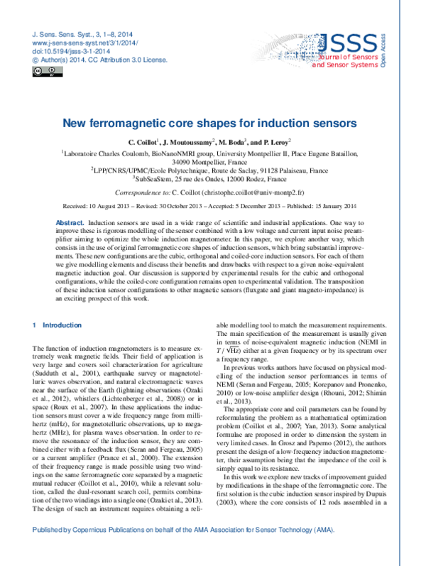 (PDF) Journal of Sensors and Sensor Systems New ferromagnetic core ...