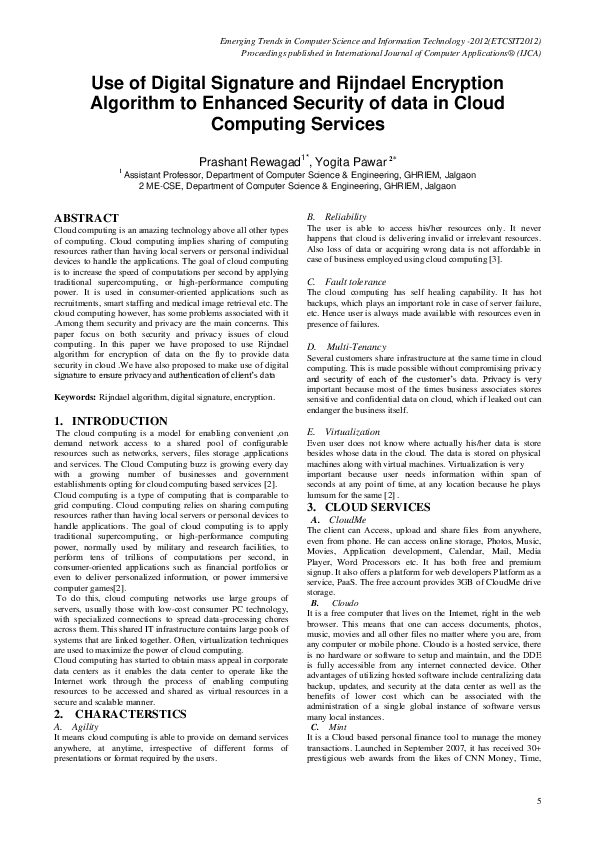 (PDF) Enhancing Cloud Security with Rijndael Encryption and Digital Signatures