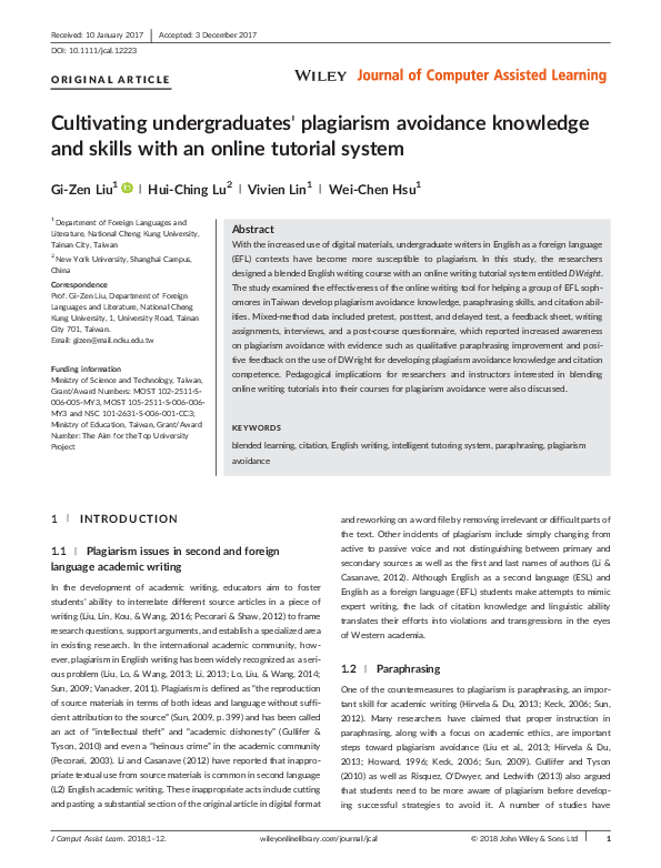 (PDF) Cultivating undergraduates' plagiarism avoidance knowledge and ...