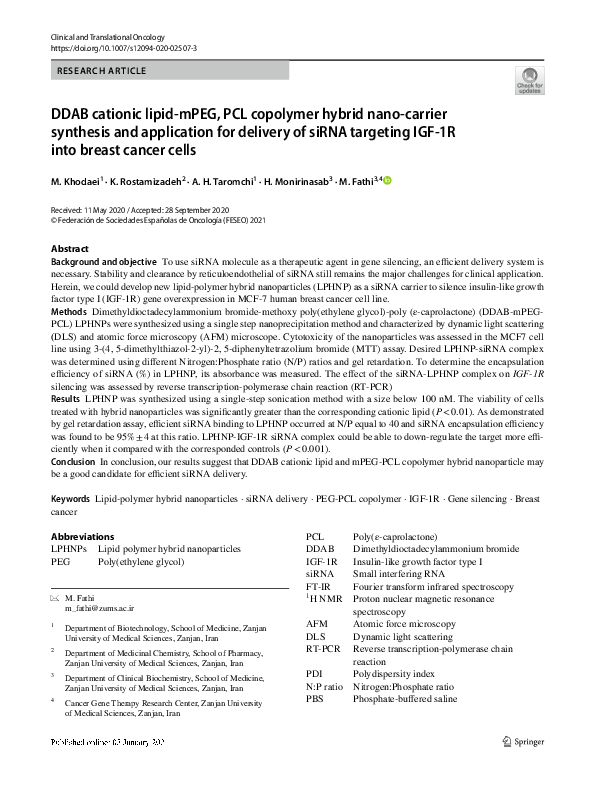 (PDF) DDAB cationic lipid-mPEG, PCL copolymer hybrid nano-carrier ...