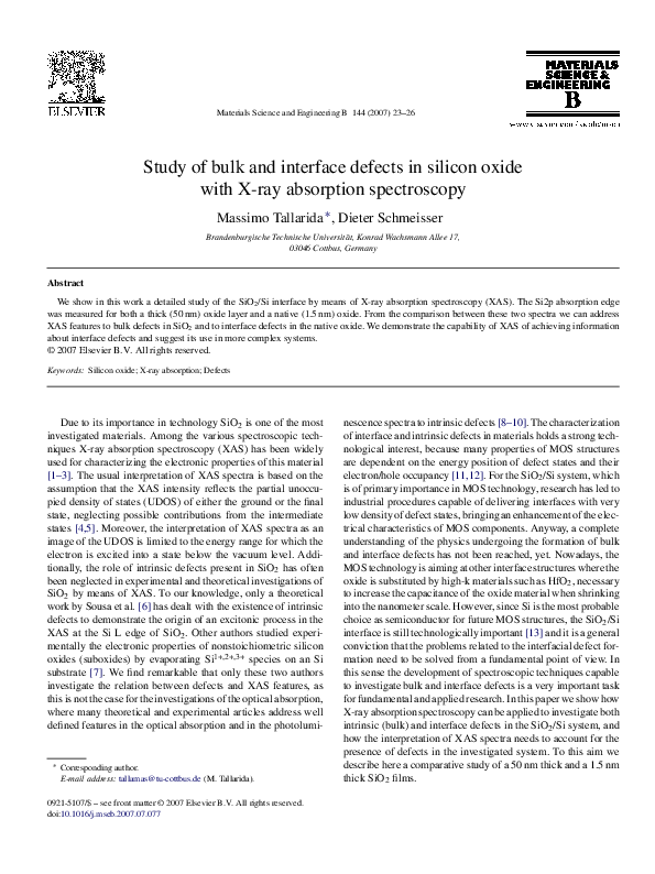 (PDF) Study of bulk and interface defects in silicon oxide with X-ray ...