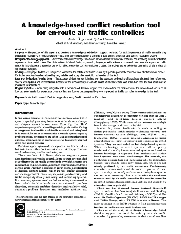 (PDF) A knowledge‐based conflict resolution tool for en‐route air ...