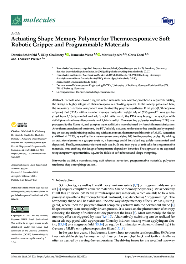 (PDF) Actuating Shape Memory Polymer for Thermoresponsive Soft Robotic ... (PDF) Actuating Shape Memory Polymer for Thermoresponsive Soft Robotic ...