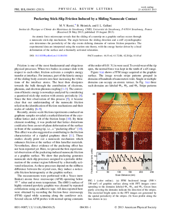 (PDF) Puckering Stick-Slip Friction Induced by a Sliding Nanoscale Contact
