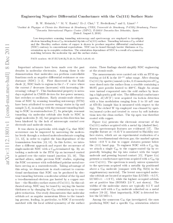 (PDF) Engineering Negative Differential Conductance with the Cu(111 ...