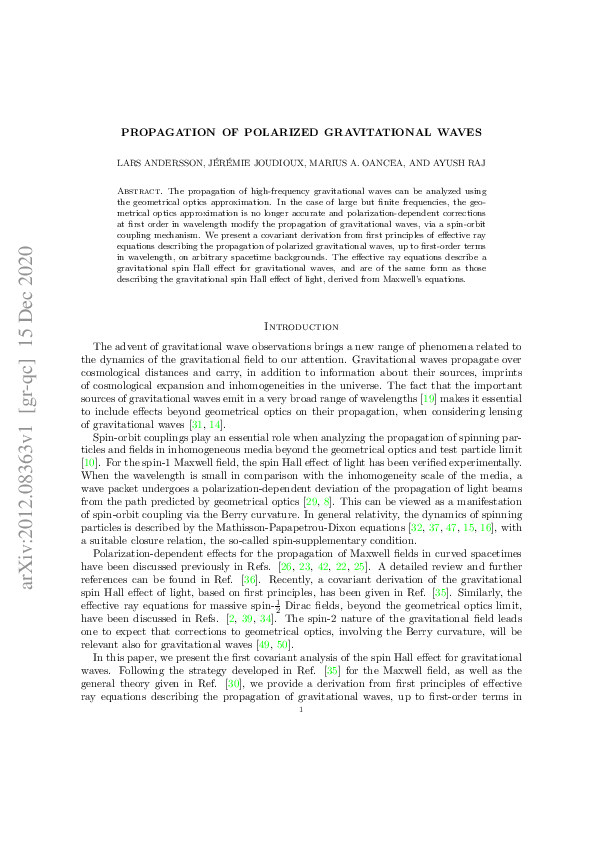 (PDF) Propagation of polarized gravitational waves