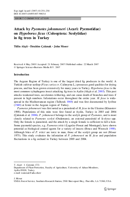 (PDF) Attack by Pyemotes johnmoseri (Acari: Pyemotidae) on Hypoborus ...