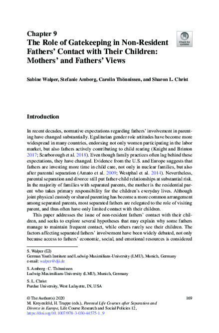 (PDF) The Role of Gatekeeping in Non-Resident Fathers’ Contact with ...