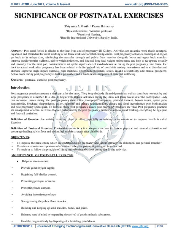 (PDF) Significance of postnatal exercises