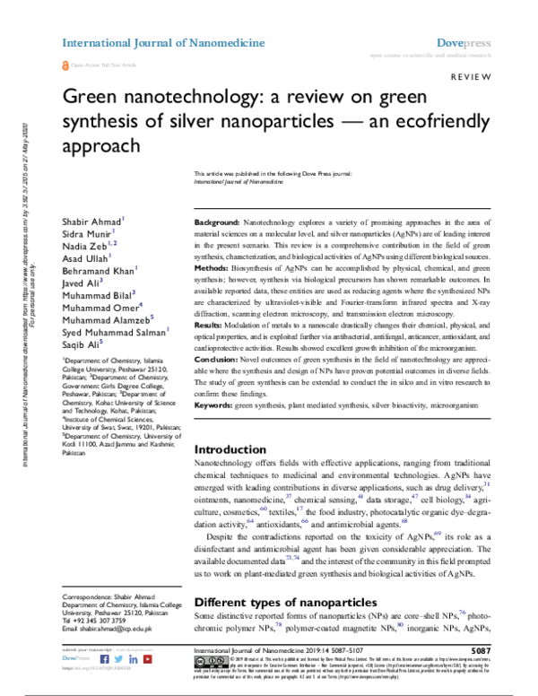 (PDF) Green nanotechnology: a review on green synthesis of silver nanoparticles — an ecofriendly ...