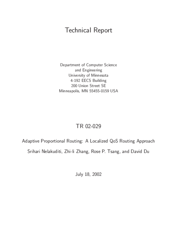 Pdf Adaptive Proportional Routing A Localized Qos Routing Approach