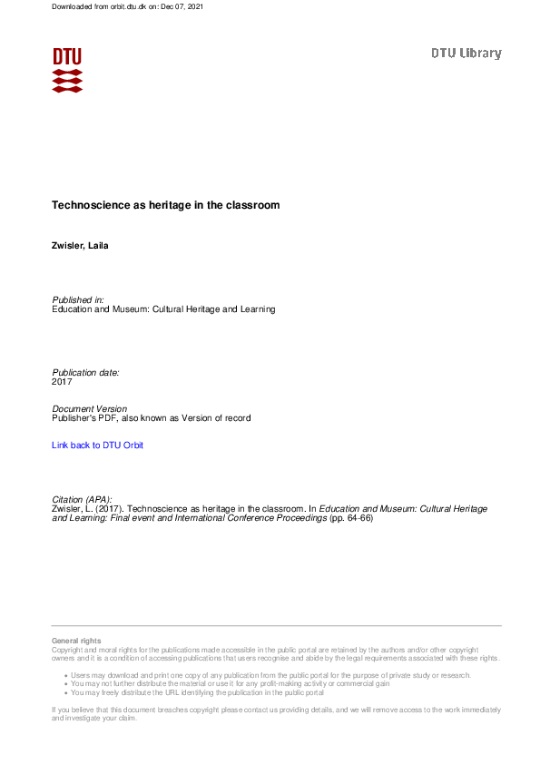 (PDF) Technoscience as heritage in the classroom