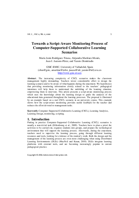 (PDF) Towards a script-aware monitoring process of computer-supported collaborative learning ...