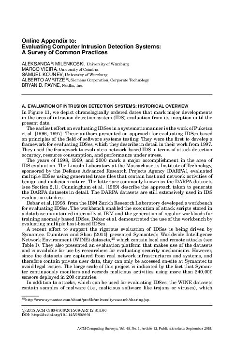Pdf Evaluating Computer Intrusion Detection Systems Aleksandar Milenkoski