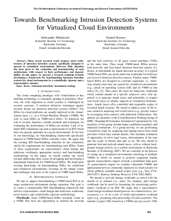 (PDF) Towards benchmarking intrusion detection systems for virtualized cloud environments