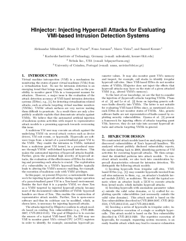 (PDF) HInjector: Injecting Hypercall Attacks for Evaluating VMI-based Intrusion Detection Systems