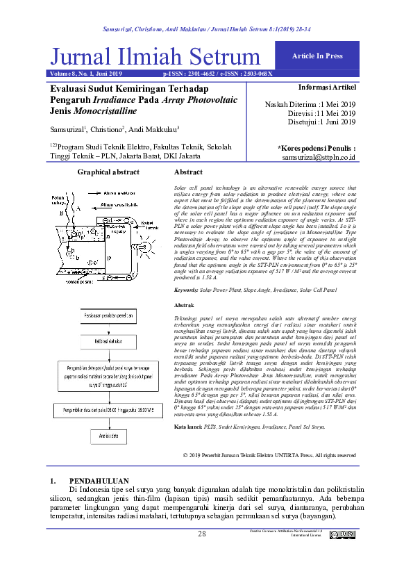 (PDF) Evaluasi Sudut Kemiringan Terhadap Pengaruh Irradiance Pada Array Photovoltaic Jenis ...