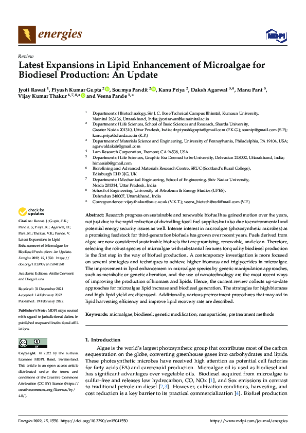 (PDF) Latest Expansions in Lipid Enhancement of Microalgae for ...