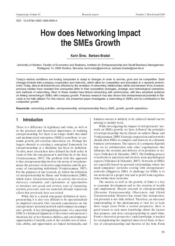 (PDF) How does Networking Impact the SMEs Growth