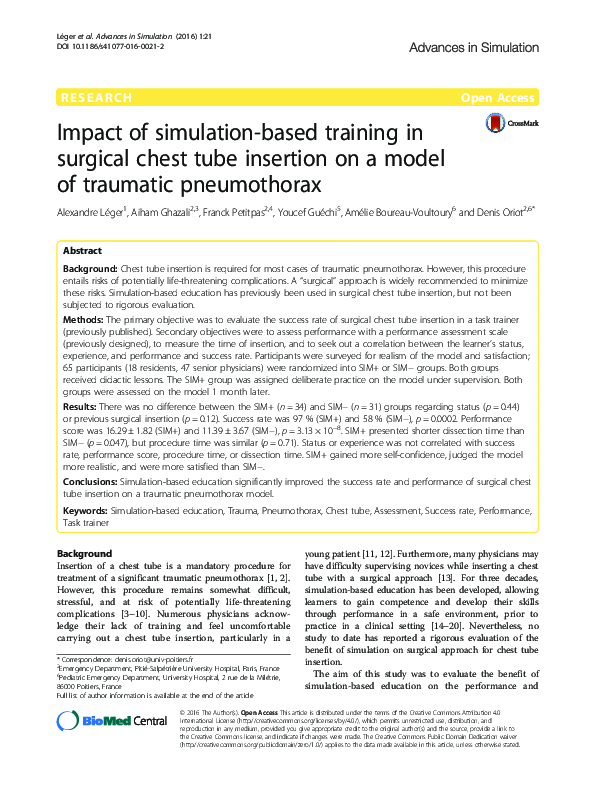 (PDF) Impact of simulation-based training in surgical chest tube ...