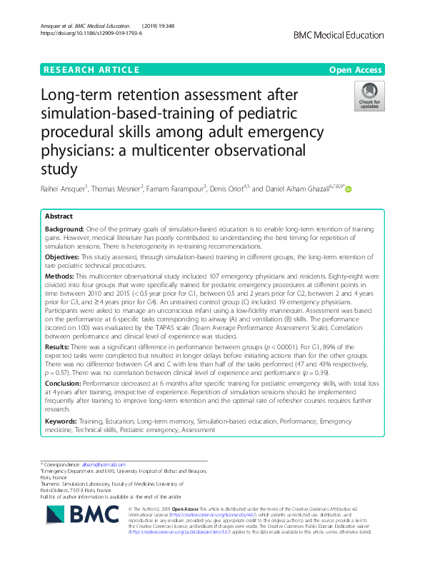 (PDF) Long-term retention assessment after simulation-based-training of pediatric procedural ...
