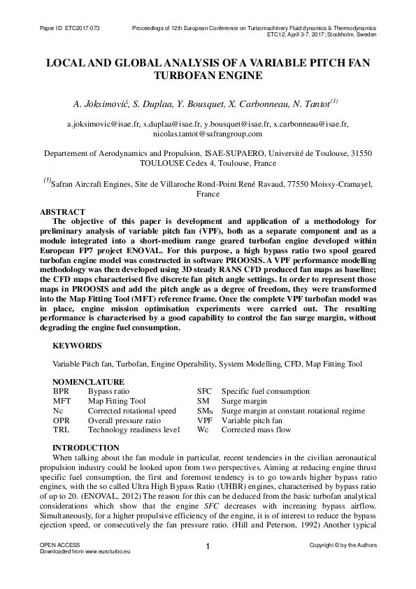 (PDF) Local and Global Analysis of a Variable Pitch Fan Turbofan