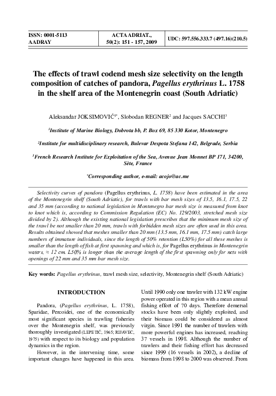 (PDF) The effects of trawl codend mesh size selectivity on the length ...